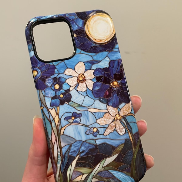 Pink Stained Glass Moon Sun Phone Case, Stained Glass Phone Cover ...