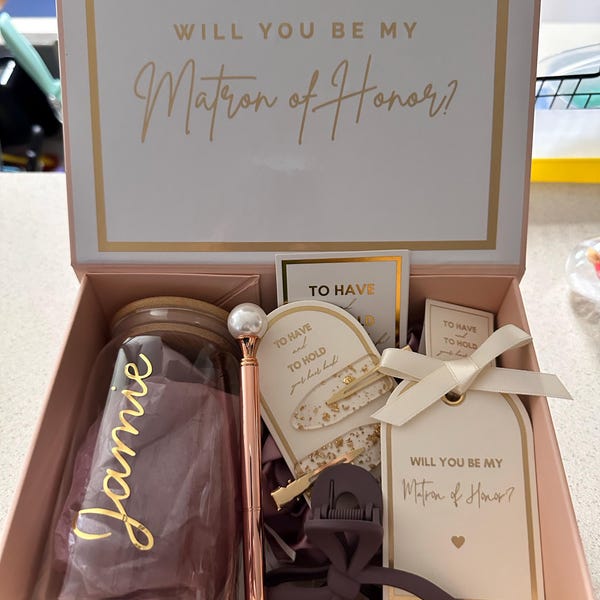 Bridesmaid Proposal Box: Personalized Glass, Hair Accessories Gift Set ...