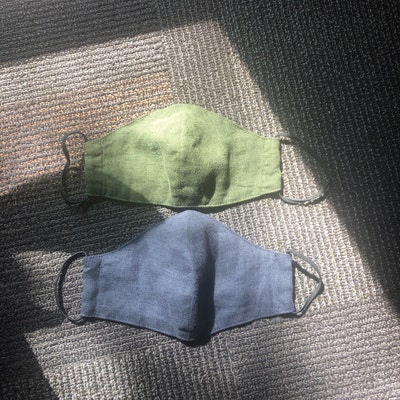 Linen Face Mask. Green Fabric Reusable Mask. Stonewashed Soft Anti Dust ...