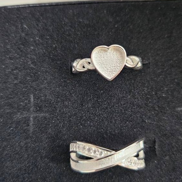 925 Sterling Solid Silver Infinity Ring With Blank Bezel and Zircon ...