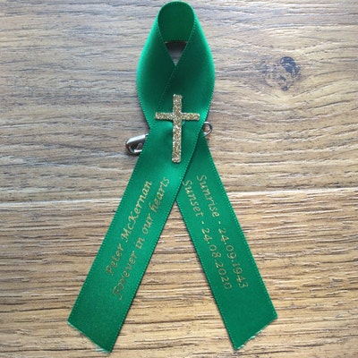Personalised Funeral Ribbons. in Loving Memory Pre Shaped Satin Ribbon ...