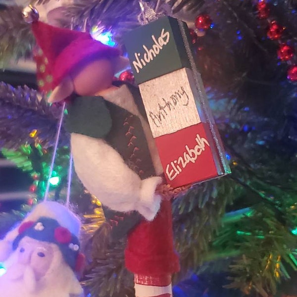 Personalized Elf With Packages Clothespin Ornament, Christmas Peg Doll ...
