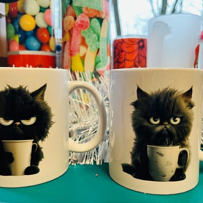 Grumpy Morning Coffee Cat Clipart, 11 Designs, 406 DPI, Cat PNG ...