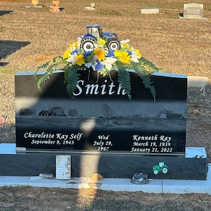 Farmer Cemetery Saddle. Red Tractor Cemetery Saddle Memorial Headstone ...