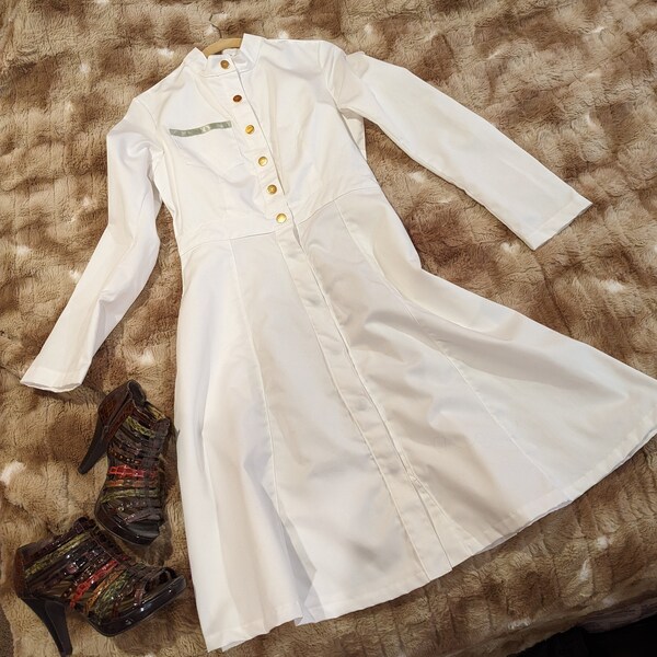Gold Button, High Collar White Coat - Etsy