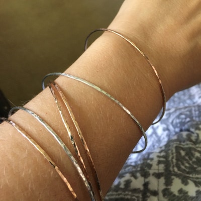 Thin Silver Bangle, Hammered Bangle, Thin Bangle, Stacking Bangles, Sterling Silver Bangle ...