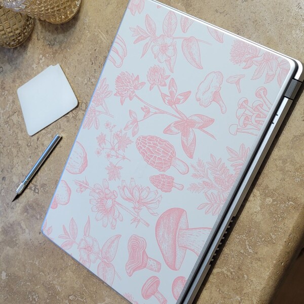 Pink & White Morel Mushrooms Clover Flowers UNIVERSAL Laptop Skin ...