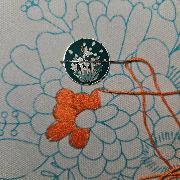 Floral Enamel Needle Minder, Needle Threader, Garden Needle Minder ...