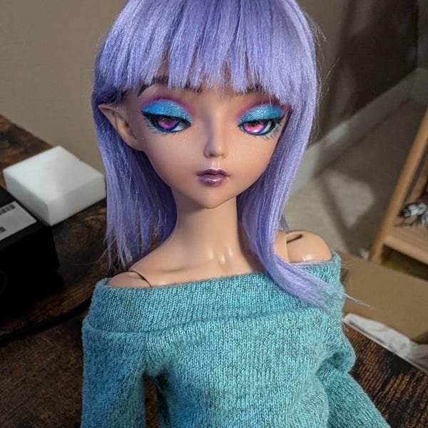 17cm Bjd Head Long Unicorn Mix, Violet Gray No Bangs Handmade Hand Dyed ...
