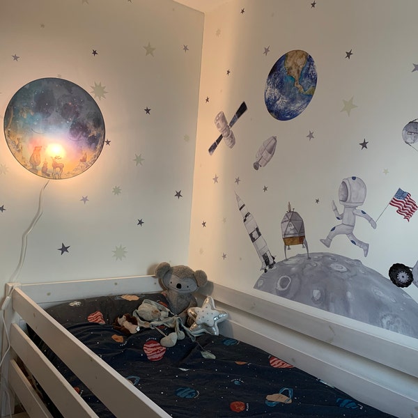 Space Rocket Wall Sticker Moon Travel Mission Landing Rover Satellite ...