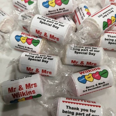 SWEET LABELS Personalised Wedding Love Heart Sweets STICKERS Favours ...