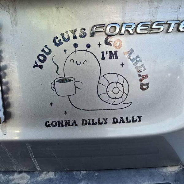 Dilly Dally Snail Car Decal, Car Window Decal, Vinyl Decal Sticker, Car ...