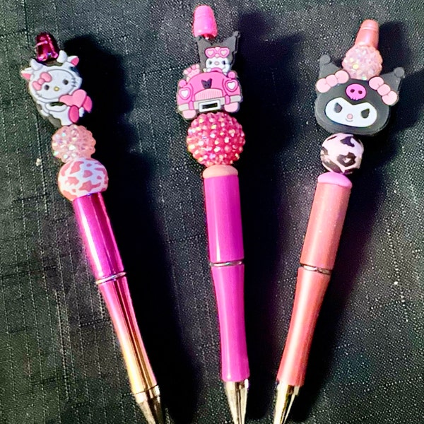 PEN Blingy Pink Fashion Doll Theme Black Ink Refillable Beaded Pens ...