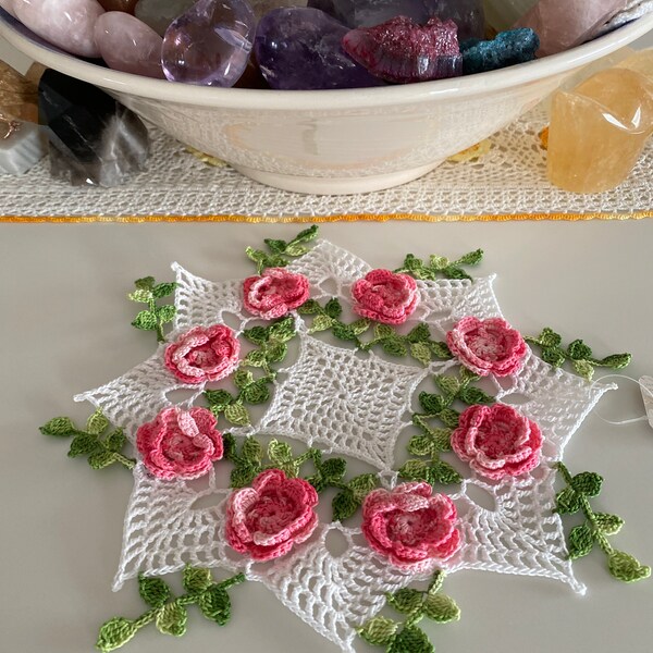 Roses Doily Lace - Coffee Geometric Coster in Shabby Cottage Style ...
