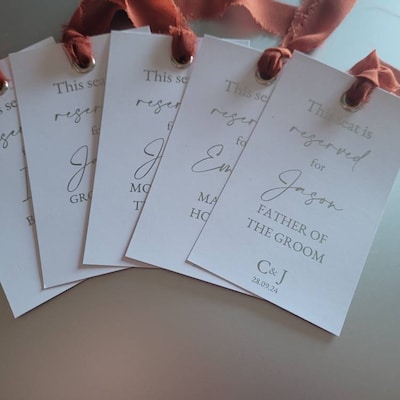 Reserved Seating Tags, Real Foil, Wedding Tags, Seating Plan, Ribbon ...