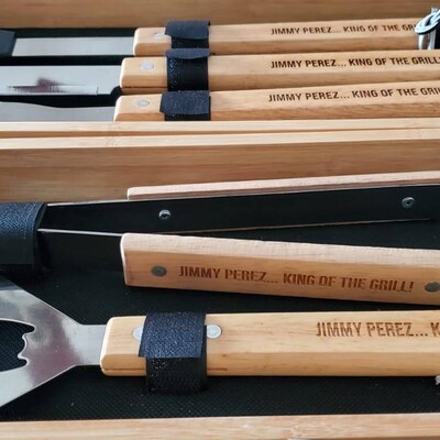 Personalised Wooden Barbecue Set Engraved Barbecue Tools Grill Tools ...