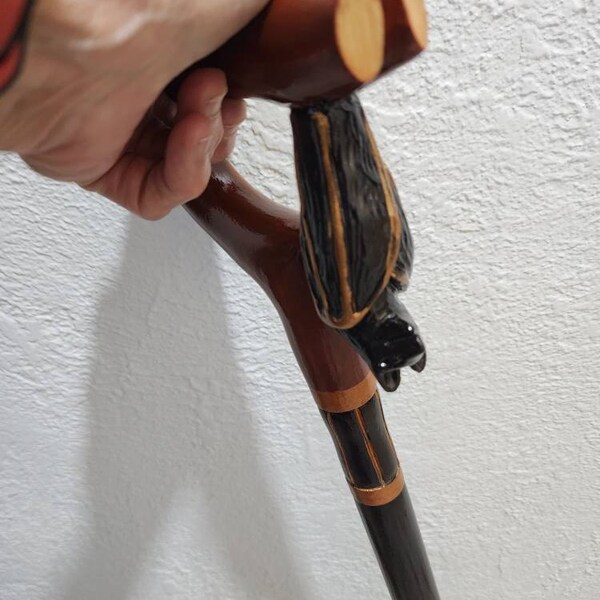 Wooden Cane Bat Carved Handle and Staff Wood Walking Stick Hand Carved ...