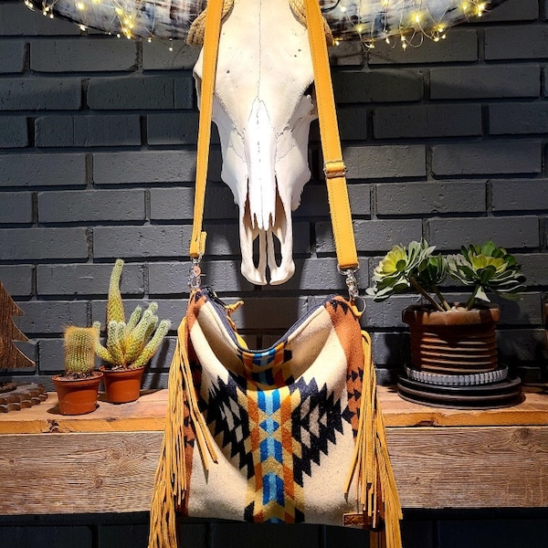 Large Hobo Fringe Shoulder and Cross Body Purse in Rancho Arroyo Tan ...
