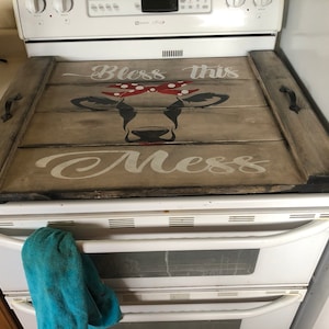 Bless This Mess Farmhouse Stove Top Board / Cow Stove Cover / Stovetop ...