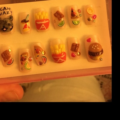 Japanese 3D Nails Cat Fast Food Hamburger Potato Pizza - Etsy