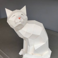 Papercraft Cat, Paper Craft 3D Model, Kitten PDF Template, Cute Low ...
