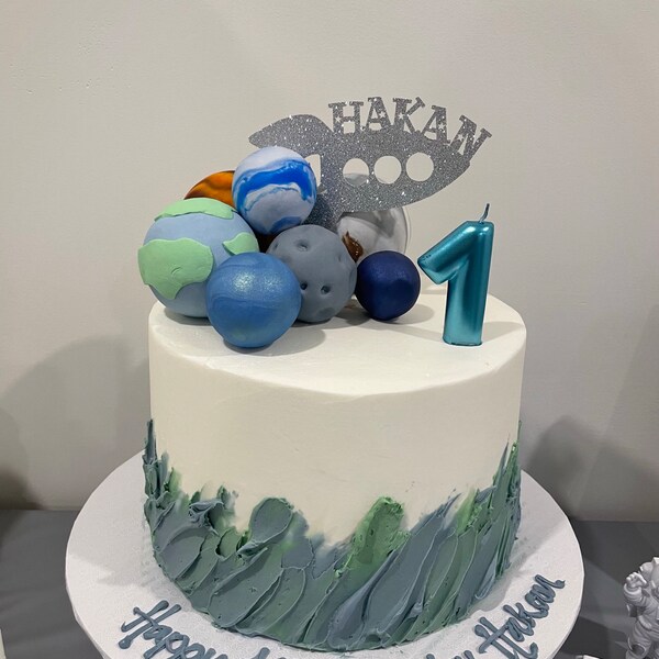 Personalized Rocket Cake Topper, Rocket Name and Age Cake Topper, Space ...