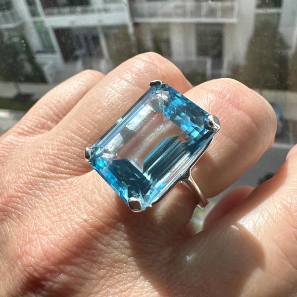Natural Large Emerald Cut White Topaz Pendant, 18X13MM, 19.26 Carats ...