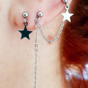 Double Piercing Chain Earring Two Holes Earring Star | Etsy