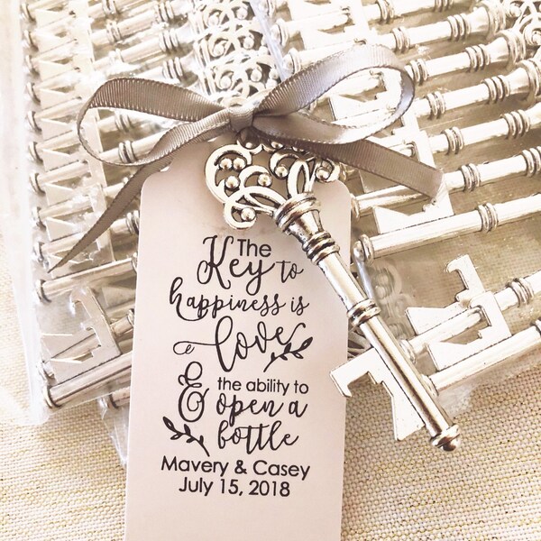 Key Wedding Favors Tag Rubber Stamp, Love and an Open Bottle, Rustic ...