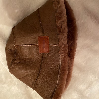 Sheepskin Leather Russian Shearling Winter Hat Brown Vintage Aviator ...