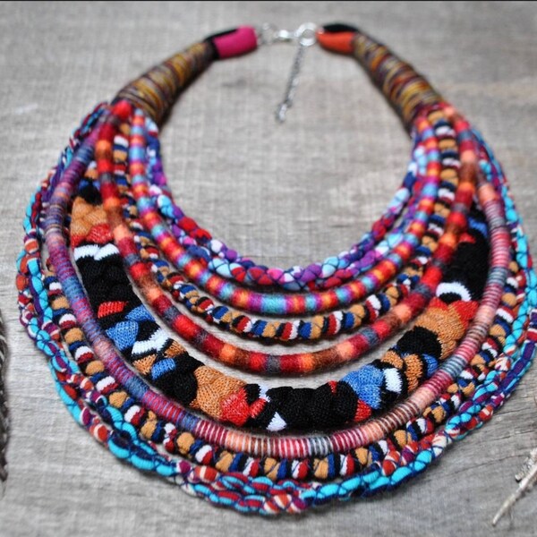 Hand Woven Colorful Rope Necklace, Braided Multicolor Statement ...