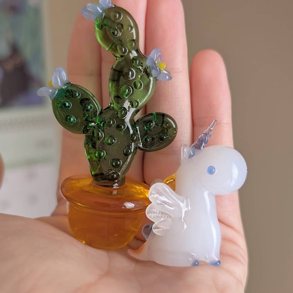 Glass Cactus, Handmade Glass Potted Plants, Mini Glass Succulent, Fused ...
