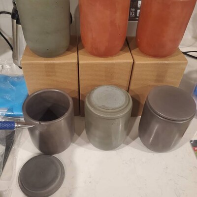 Large Hand-made Cement Jar 15 Oz Concrete Candle Vessel With Lid ...