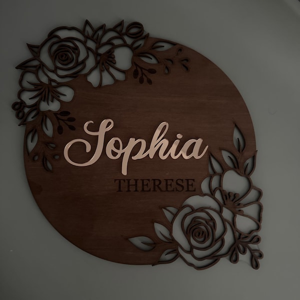 Personalised Floral Name Sign - Custom Name Plaque - Nursery / Baby ...