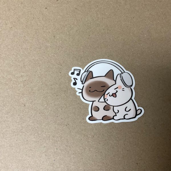 Headphone Sharing Cats Sticker | Two Cats Listening to Music, Vinyl ...