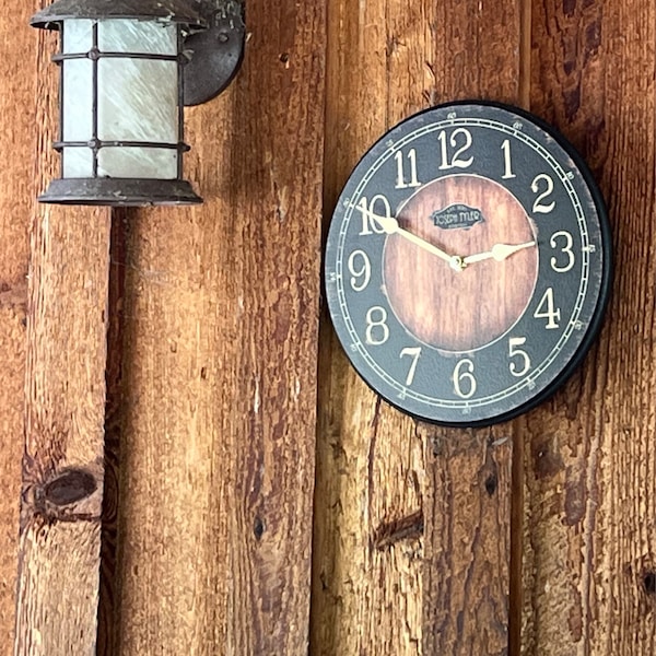 Rustic Black & Wood Wall Clock, 8 Sizes!!, EXTRA Quiet Mechanism ...