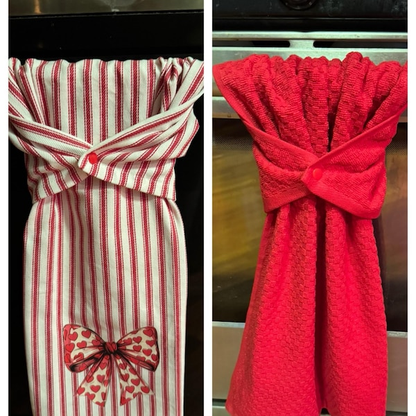 Neutral Ticking Stripe Kitchen Towels With Ruffle, Stay Put Towel, Dish ...