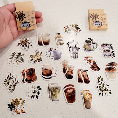 Coffee Stickers Set, Cafe Drinks Stickers Pack, Latte, Cappuccino, Tea ...