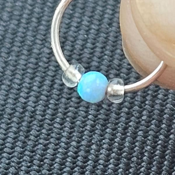 Sterling Silver Fake Septum Piercing With Opal Bead, Fake Septum Ring ...