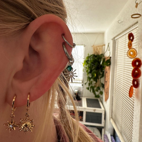 Sun Helix Piercing Hoop, Helix Earring, Cartilage Piercing, Cartilage ...