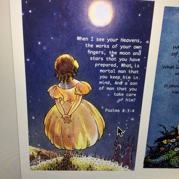 Vintage Moon Illustration. Little Girl and Twin Bunny Rabbits. Vintage ...