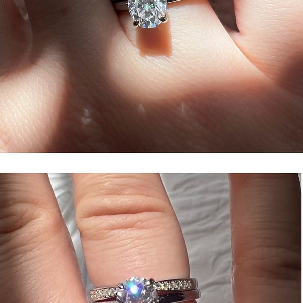 Moissanite Engagement Ring Set. Sterling Silver 925 Bridal Set With 2CT Oval Cut Moissanite or ...