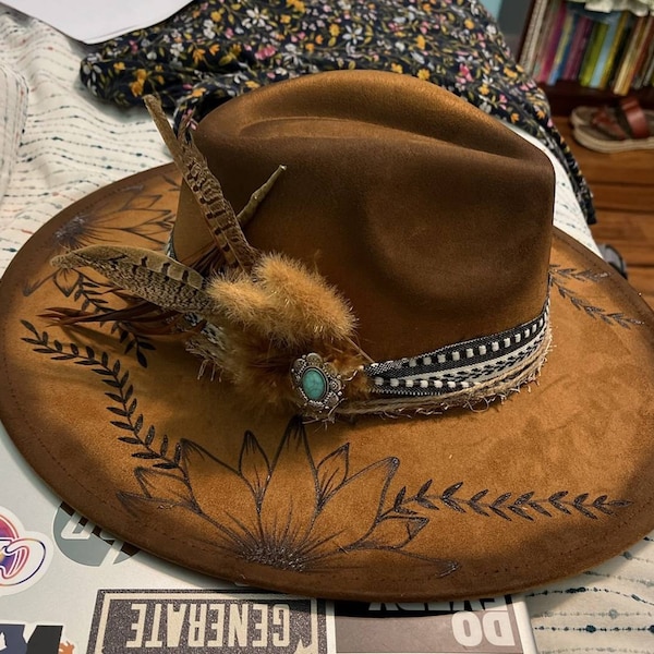 Custom Hand Burned Hat Hand Burned Wide Brim Hat Custom Branded Hat ...
