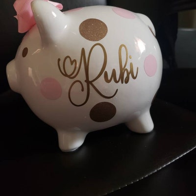 Large Personalized Gold Glitter Polka Dot Piggy Bank Girl - Etsy