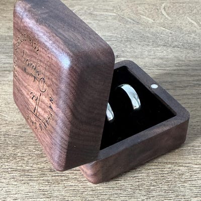 Square Double Ring Box Engraved Wood Ring Bearer Box for Wedding ...