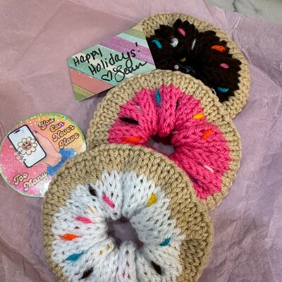 Donut Hair Scrunchie Handmade Knit Scrunchie Set Sprinkle Hair ...
