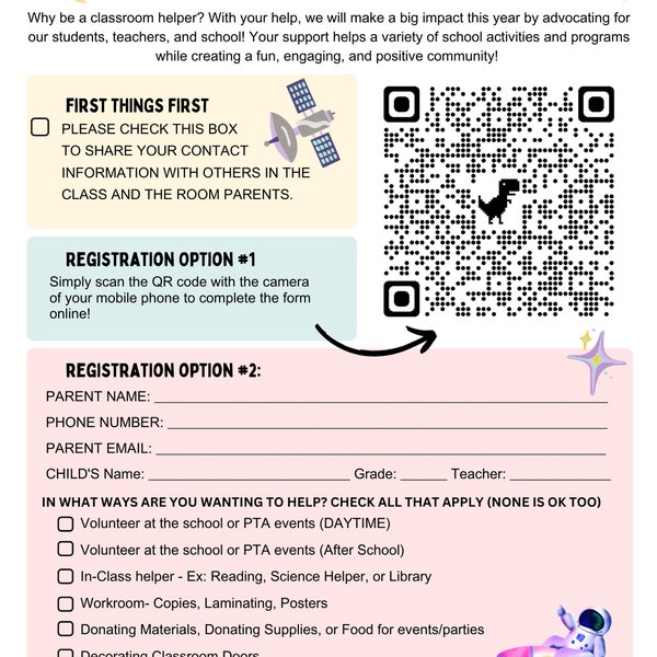 PTA Membership Form Editable Template for Volunteer Registration - Etsy