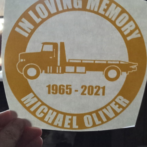 In Memory Tow Truck Vinyl Decal Sticker - Personalize With Name and ...