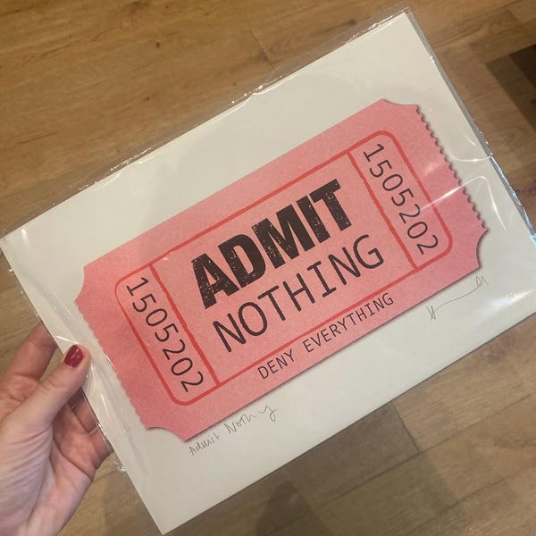 Admit Nothing Ticket Risograph Print: Signed Pop Art, A4 Size - Etsy