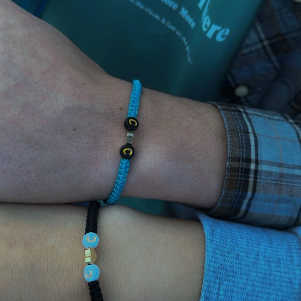 Set of 2 Custom Couple Initial Bracelets With Gold Heart | Personalized ...
